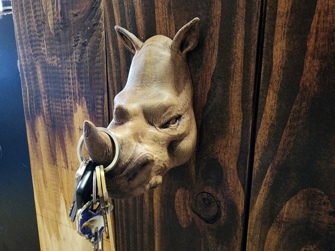 Faux Wood Rhino Horn Key Ring Hanger -- Can Hold Keys, Towels ...