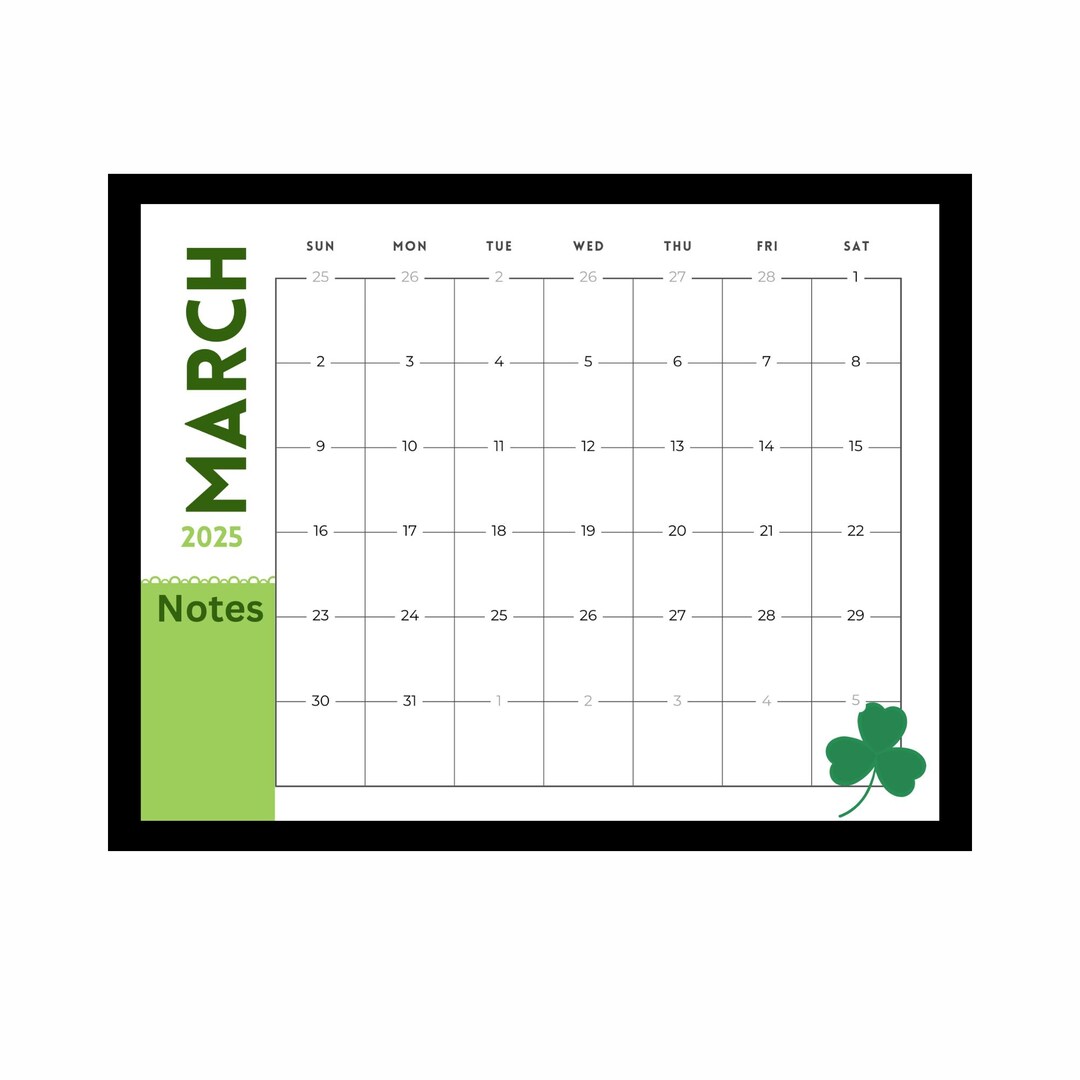 Printable March Calendar, Blank Calendar, Modern Calendar, Monthly ...