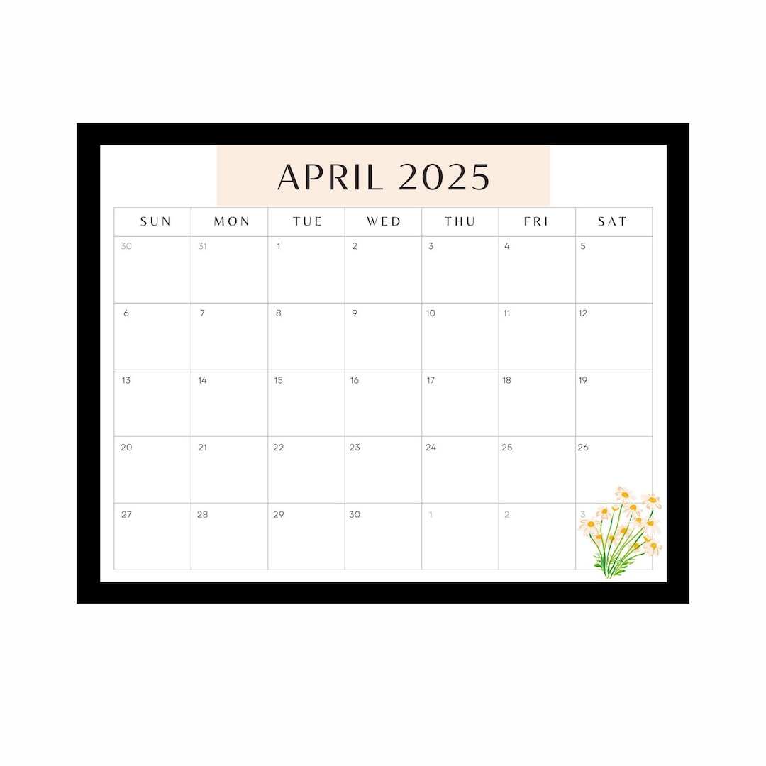 Printable April Calendar, Blank Calendar, Modern Calendar, Monthly ...