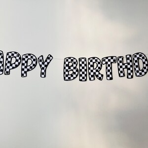Checkered Black and White Happy Birthday Banner | Racing Birthday Decor ...