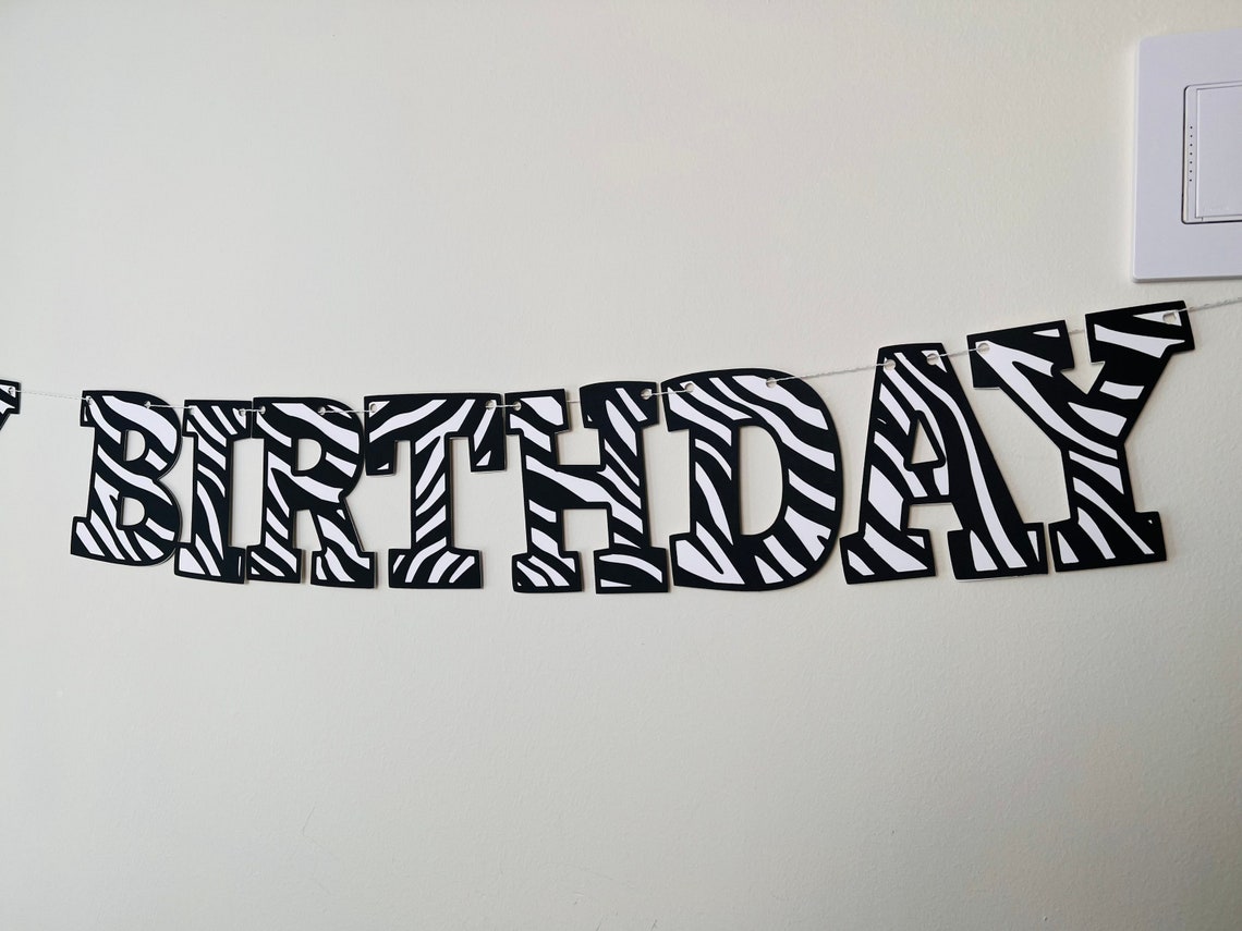 Zebra Happy Birthday Banner Wild One Garland Wild Thing - Etsy