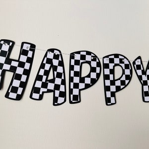 Checkered Black and White Happy Birthday Banner | Racing Birthday Decor ...