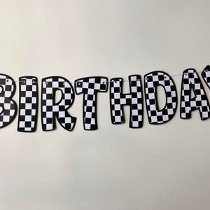 Checkered Black and White Happy Birthday Banner | Racing Birthday Decor ...