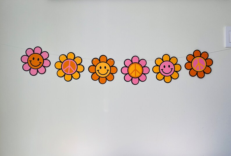 70s Flower Banner Peace Sign Banner Smiley Face Banner - Etsy
