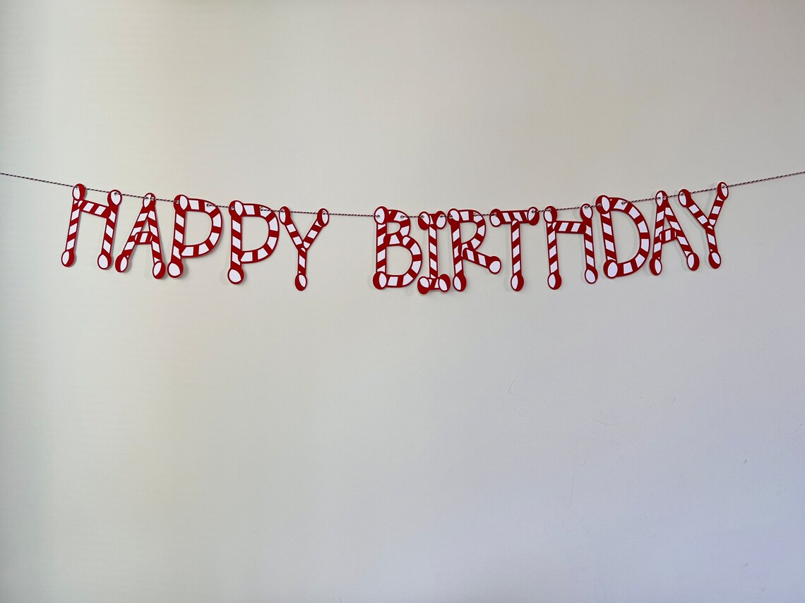 Candy Cane Happy Birthday Banner Winter Wonderland Santas - Etsy