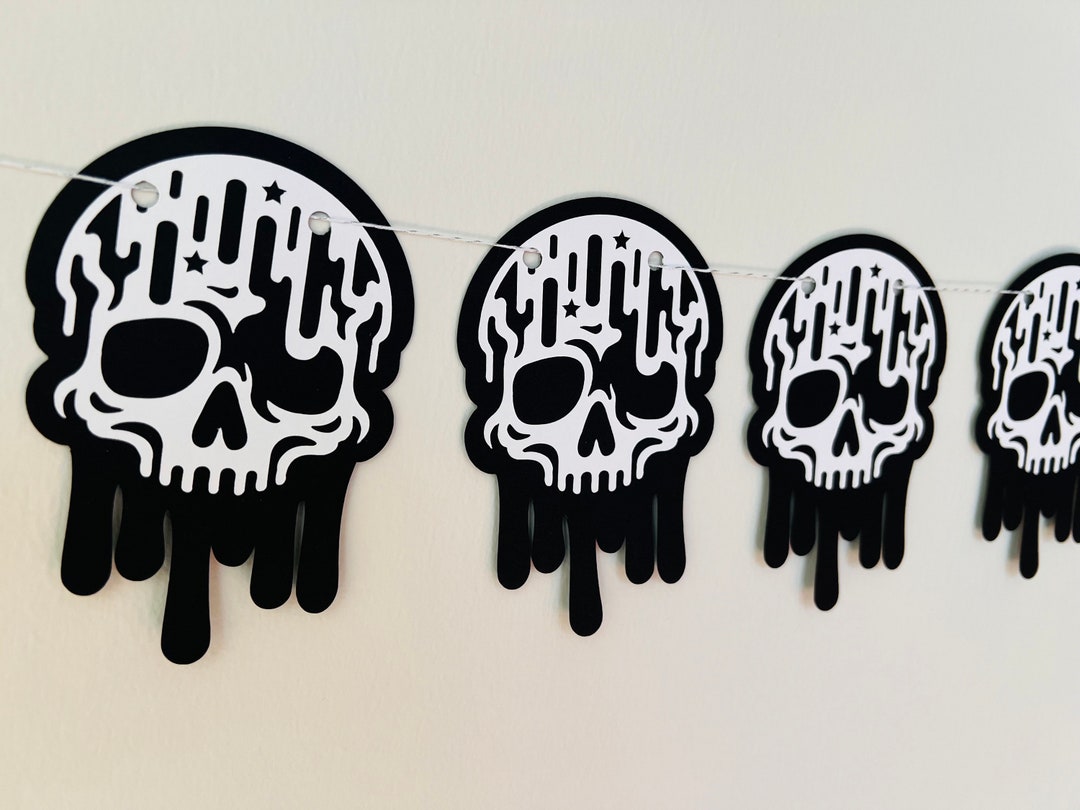 Dripping Skull Banner | Melted Skeleton Decor | Drippy Halloween Banner ...