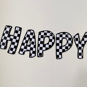 Checkered Black and White Happy Birthday Banner | Racing Birthday Decor ...