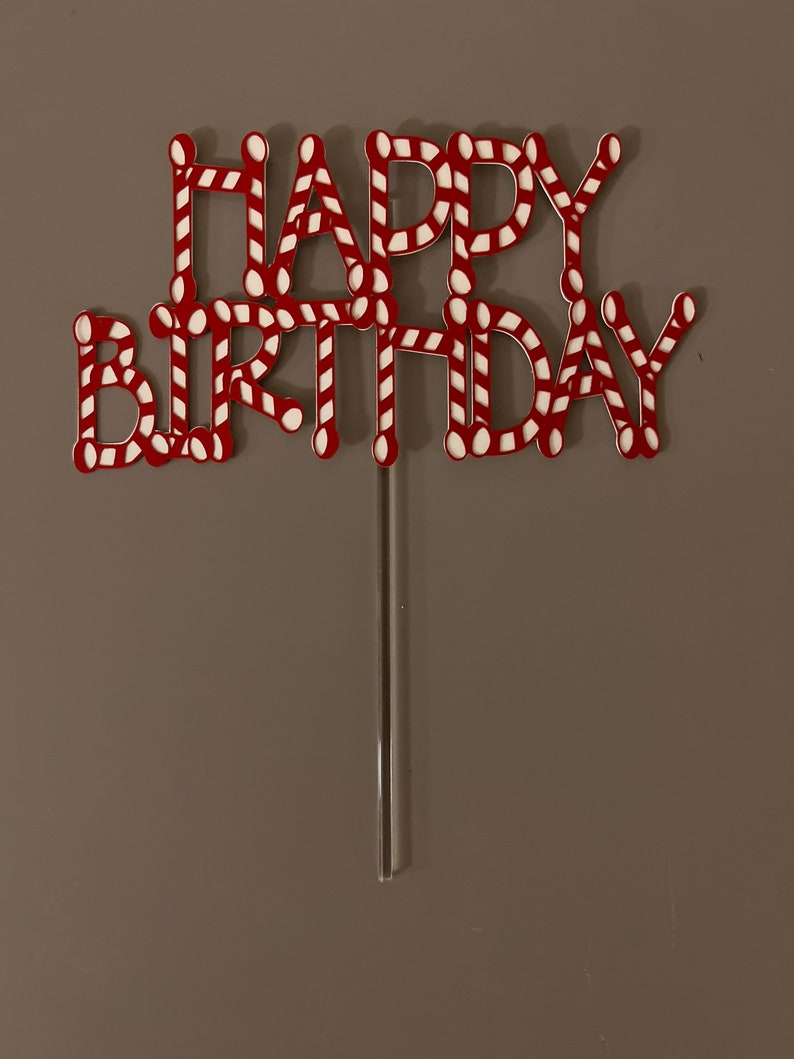 Candy Cane Happy Birthday Cake Topper Winter Wonderland - Etsy