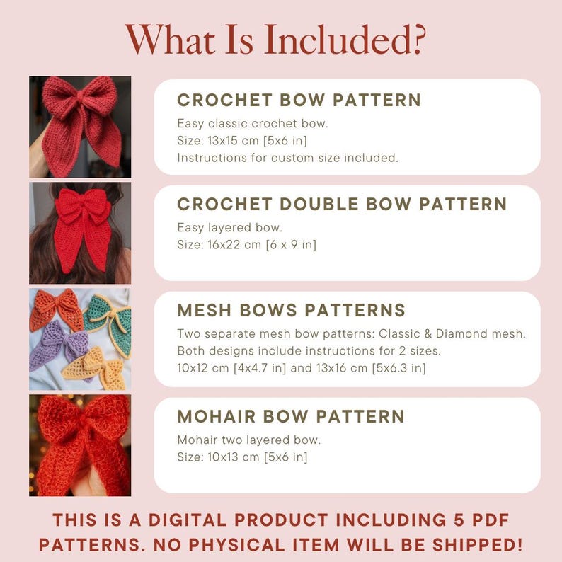 CROCHET PATTERN BUNDLE - 5 Crochet Bow Patterns: Easy Crochet Bow ...