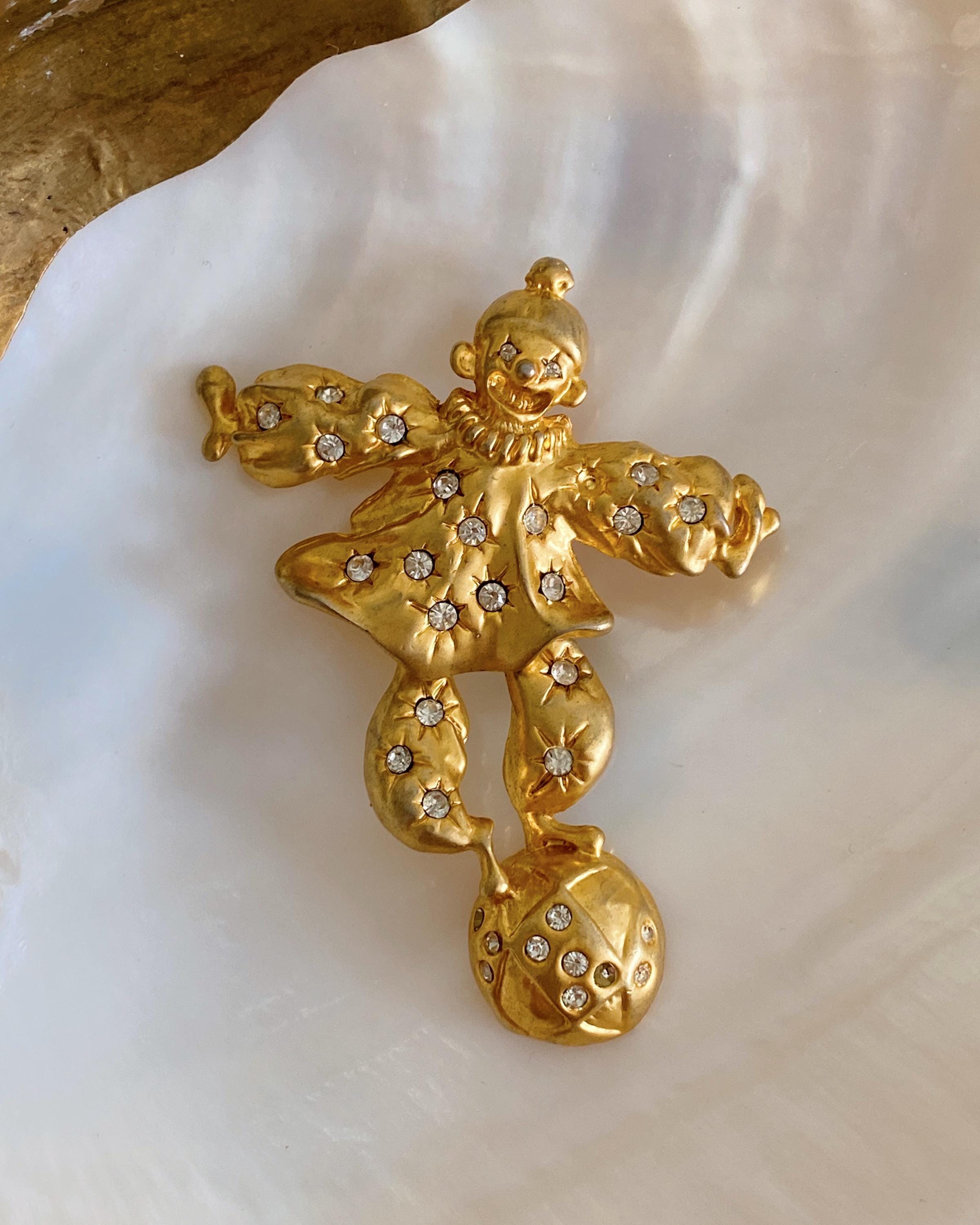 Vintage Articulated Circus Clown Balancing on Ball Brooch, Kinetic ...