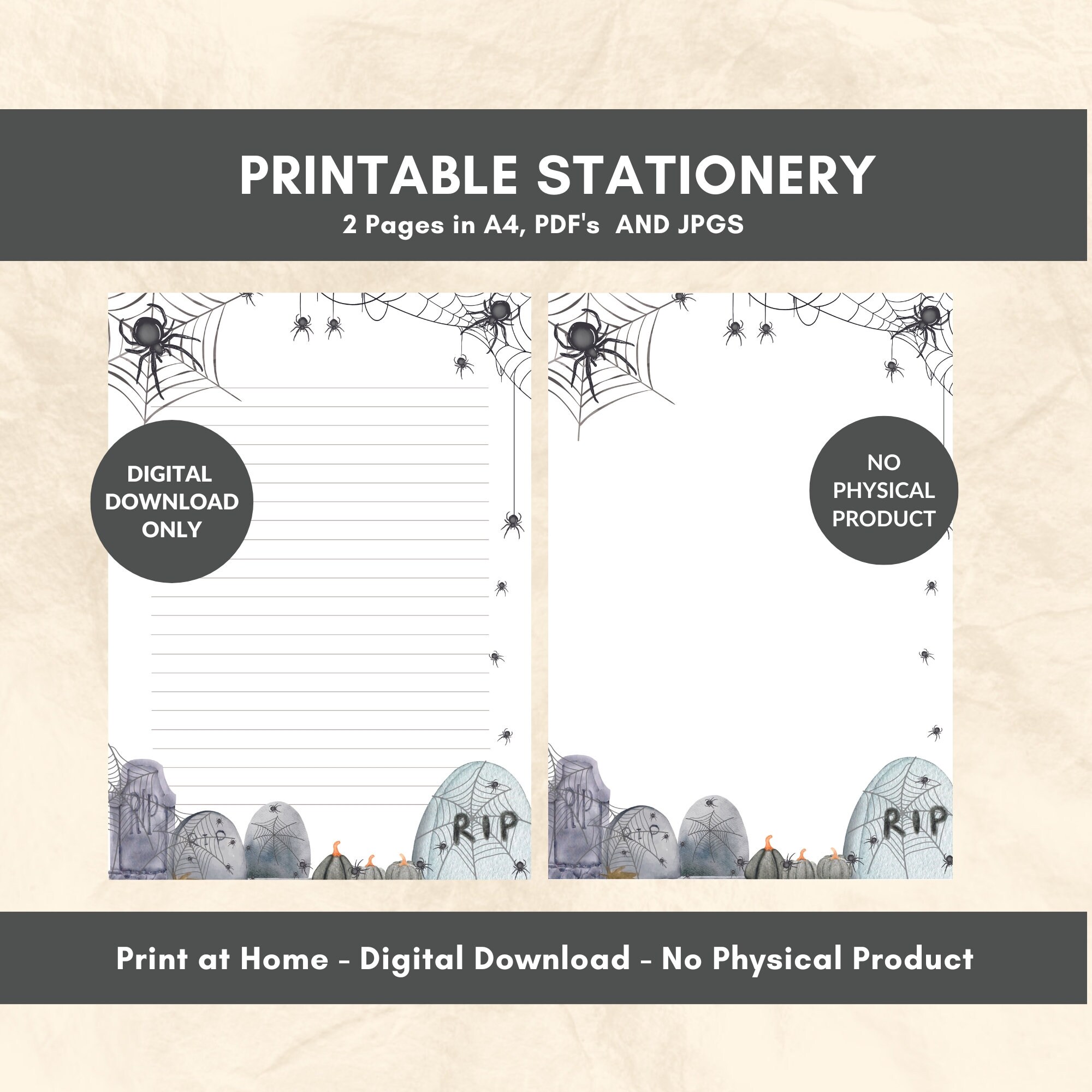 Printable Stationery US Letter Size Halloween Paper Lined and - Etsy