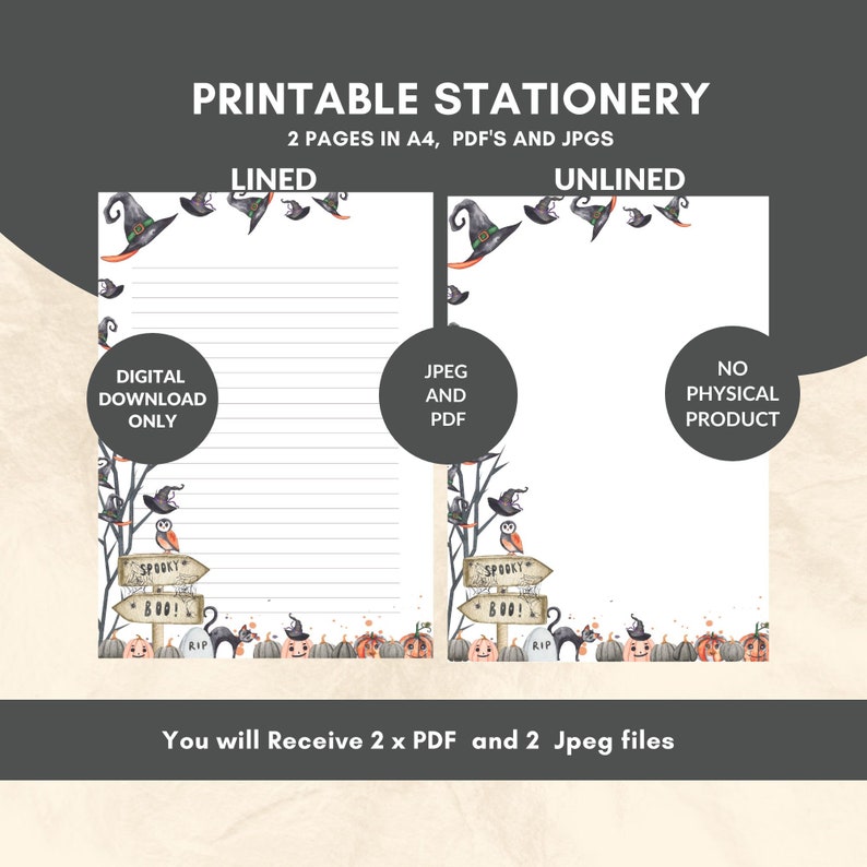 Printable Stationery, A4 Letter Size Halloween Lined and Unlined Note ...