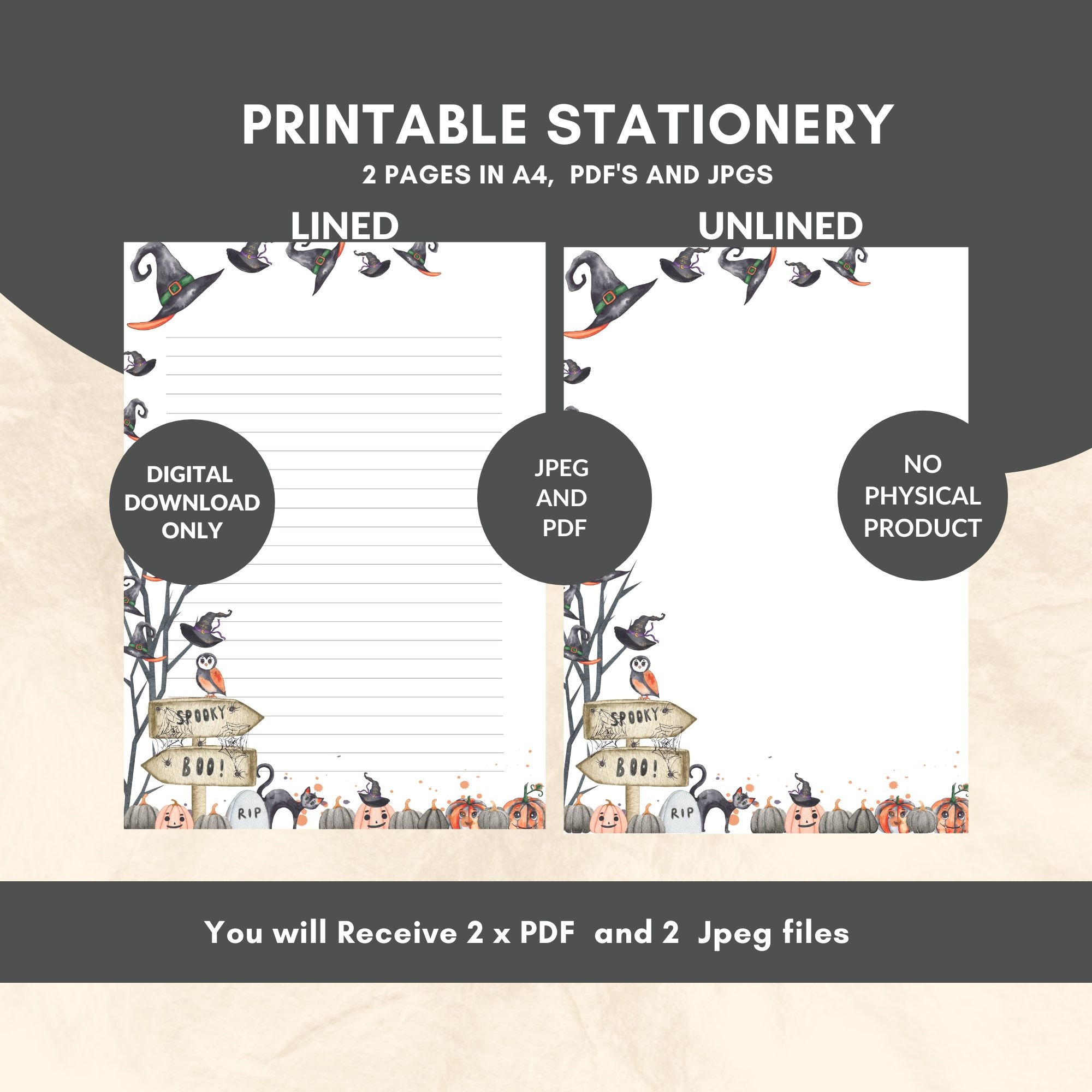 Printable Stationery A4 Letter Size Halloween Lined and - Etsy