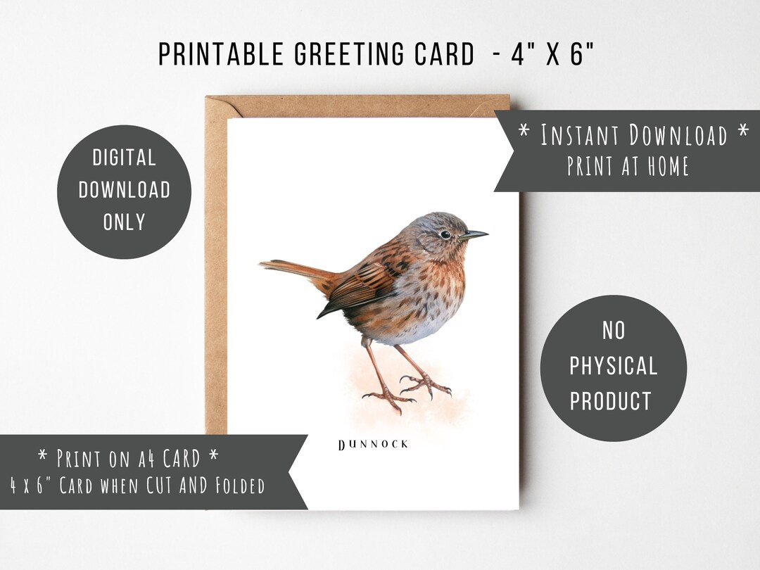 Printable Bird Card, British Wildlife Blank Greeting Notecard for ...