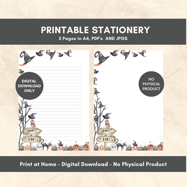 Printable Stationery A4 Letter Size Halloween Lined and - Etsy