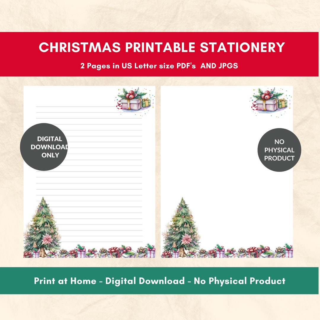 Printable Stationery US Letter Size Christmas Lined and - Etsy