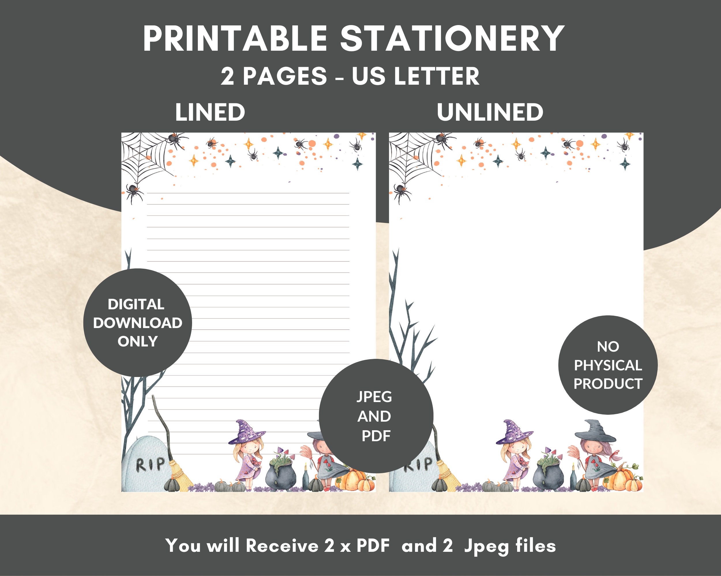 Printable Stationery US Letter Size Halloween Paper Lined and - Etsy