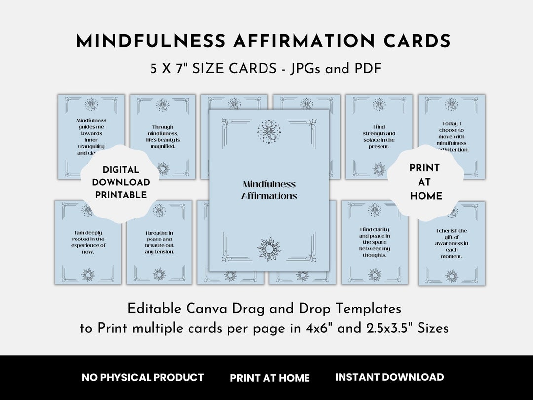 50 Mindfulness Affirmation Cards Daily Focus Positivity Self - Etsy