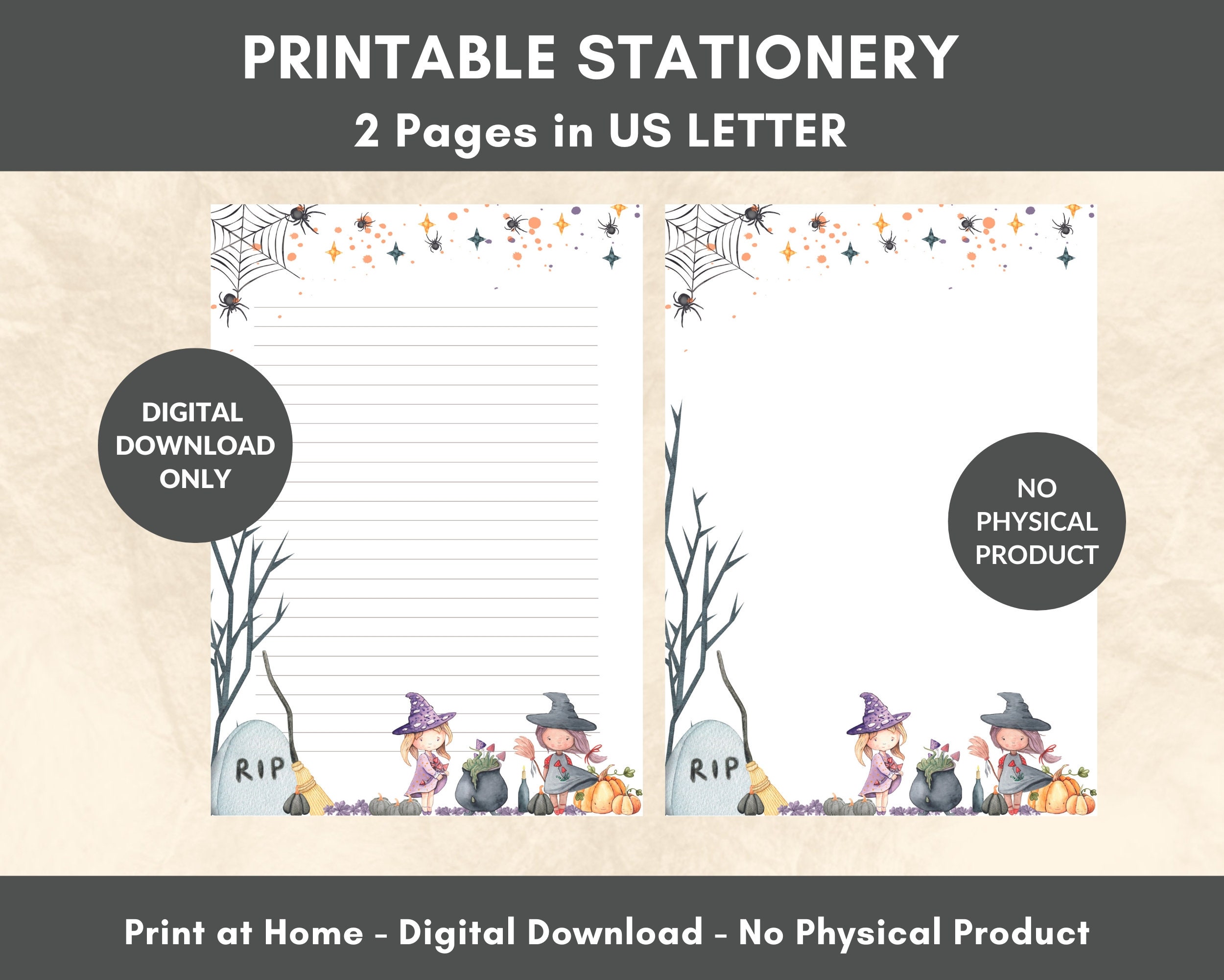 Printable Stationery US Letter Size Halloween Paper Lined and - Etsy