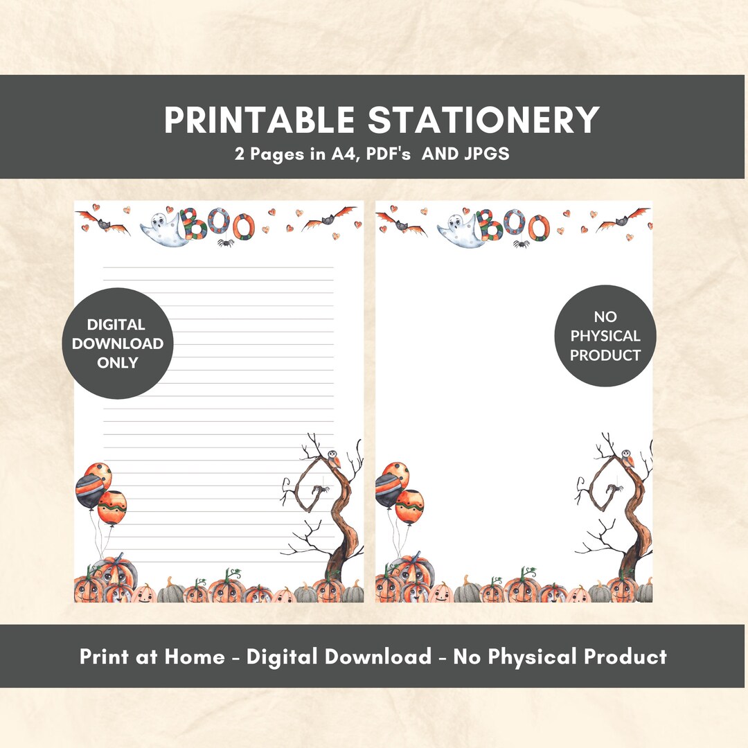 Printable Stationery, A4 Letter Size Halloween Lined and Unlined Note ...