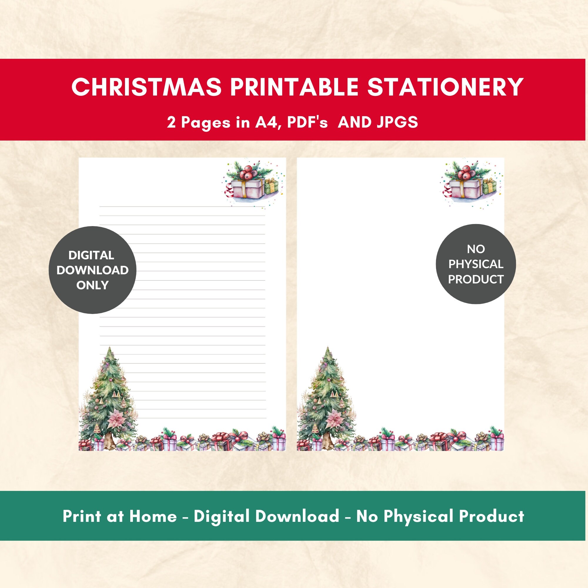 Printable Stationery A4 Letter Size Christmas Lined and - Etsy