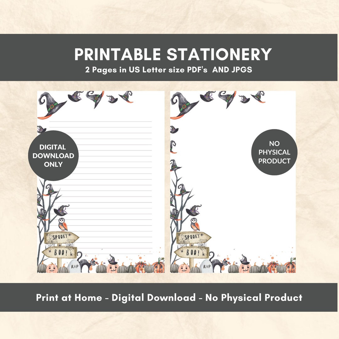 Printable Stationery, US Letter Size Halloween Paper Lined and Unlined ...