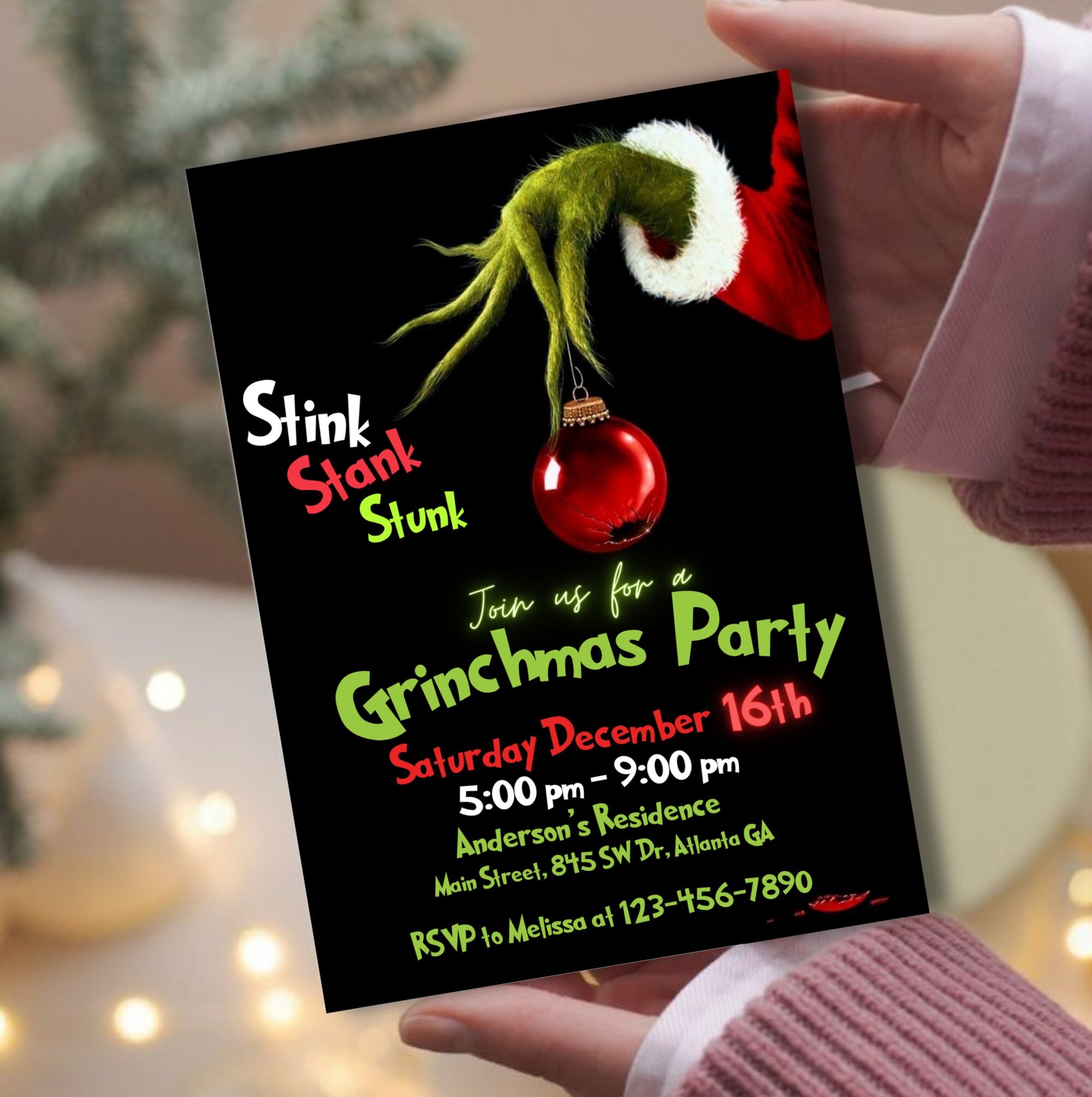 Grinch Party Invitation, Grinch Invite, Holiday Party Invite, Christmas ...