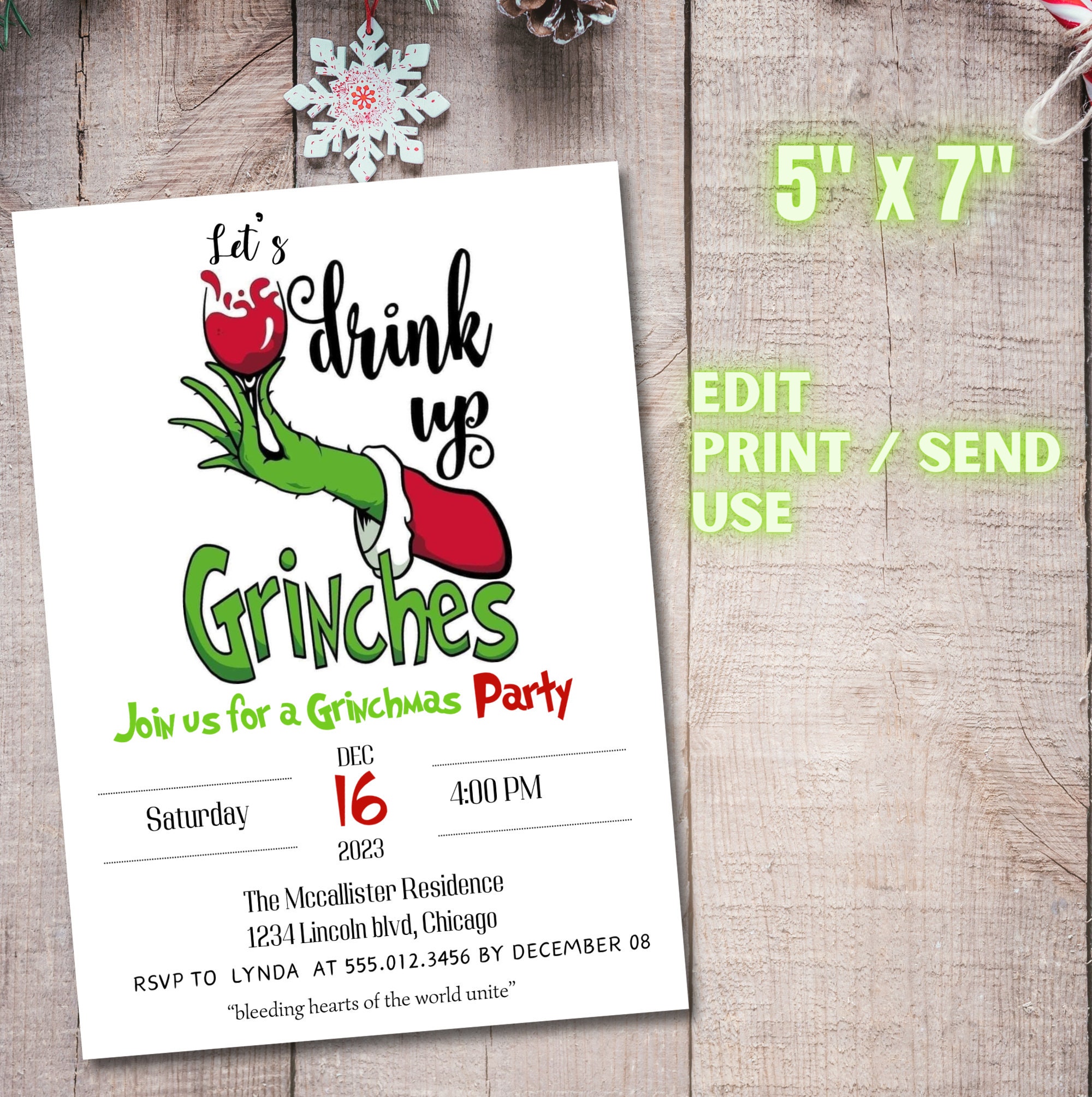 Grinch Party Invitation, Christmas Party, Grinch Christmas, Holiday ...