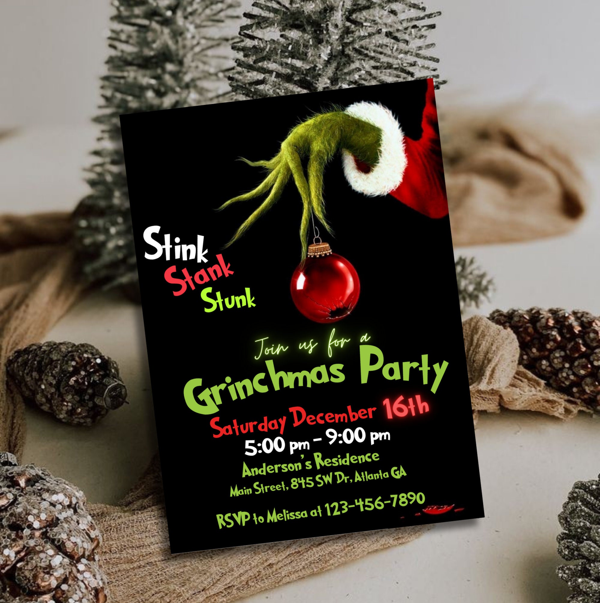 Grinch Party Invitation, Grinch Invite, Holiday Party Invite, Christmas ...