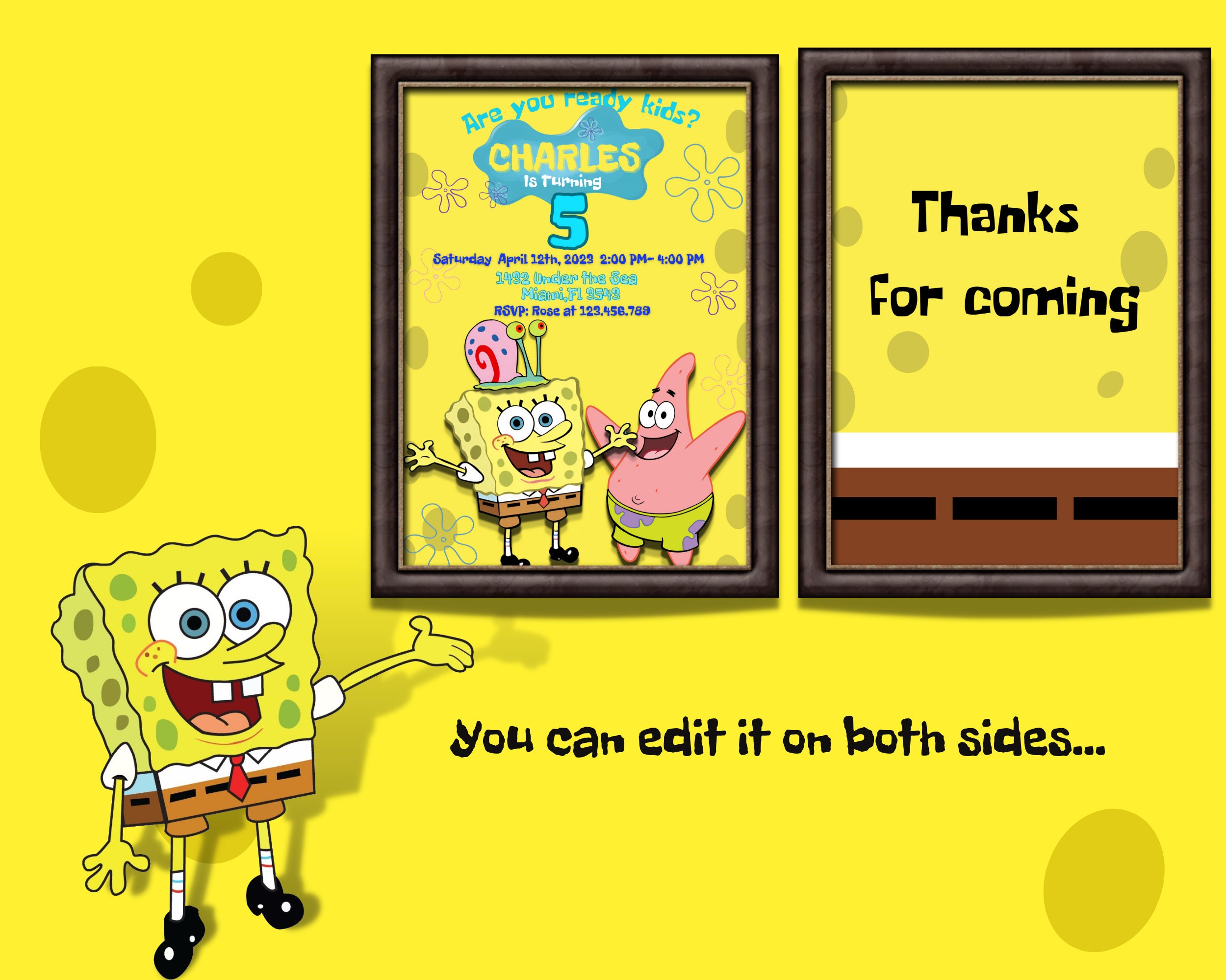 Sponge Bob Birthday Invitation, Canva Template, Sponge Bob Template ...