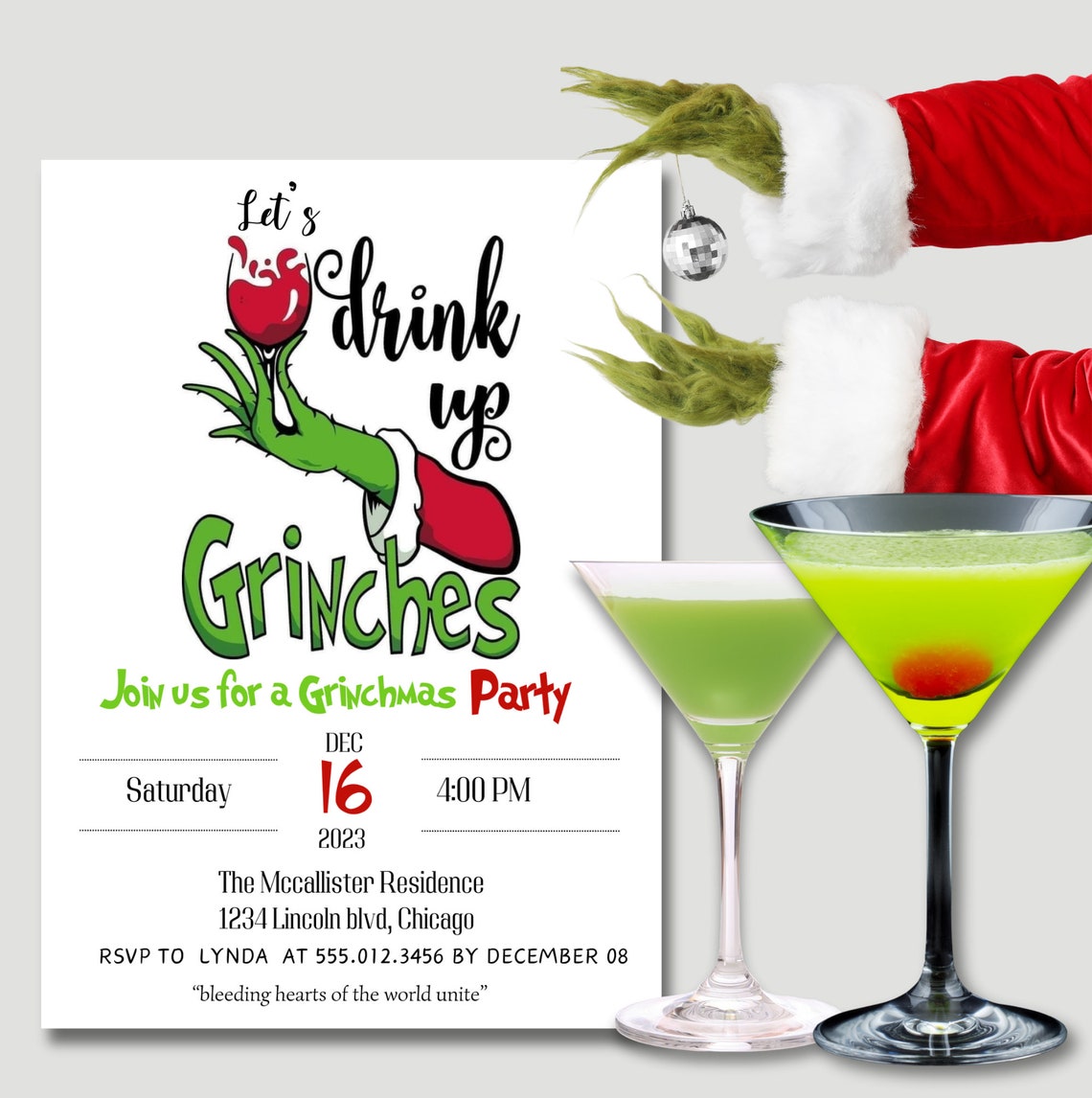 Grinch Party Invitation, Christmas Party, Grinch Christmas, Holiday ...
