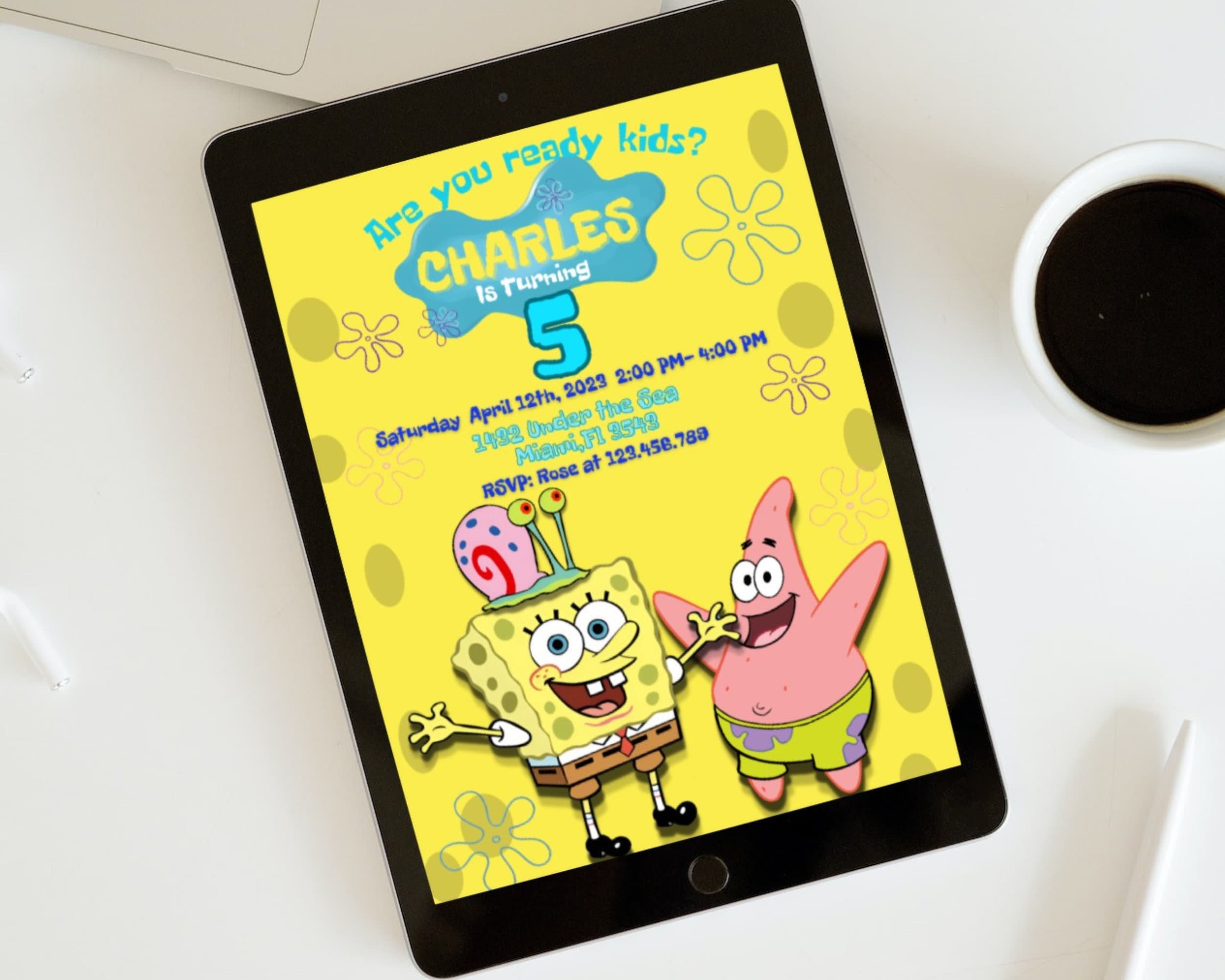 Sponge Bob Birthday Invitation, Canva Template, Sponge Bob Template ...