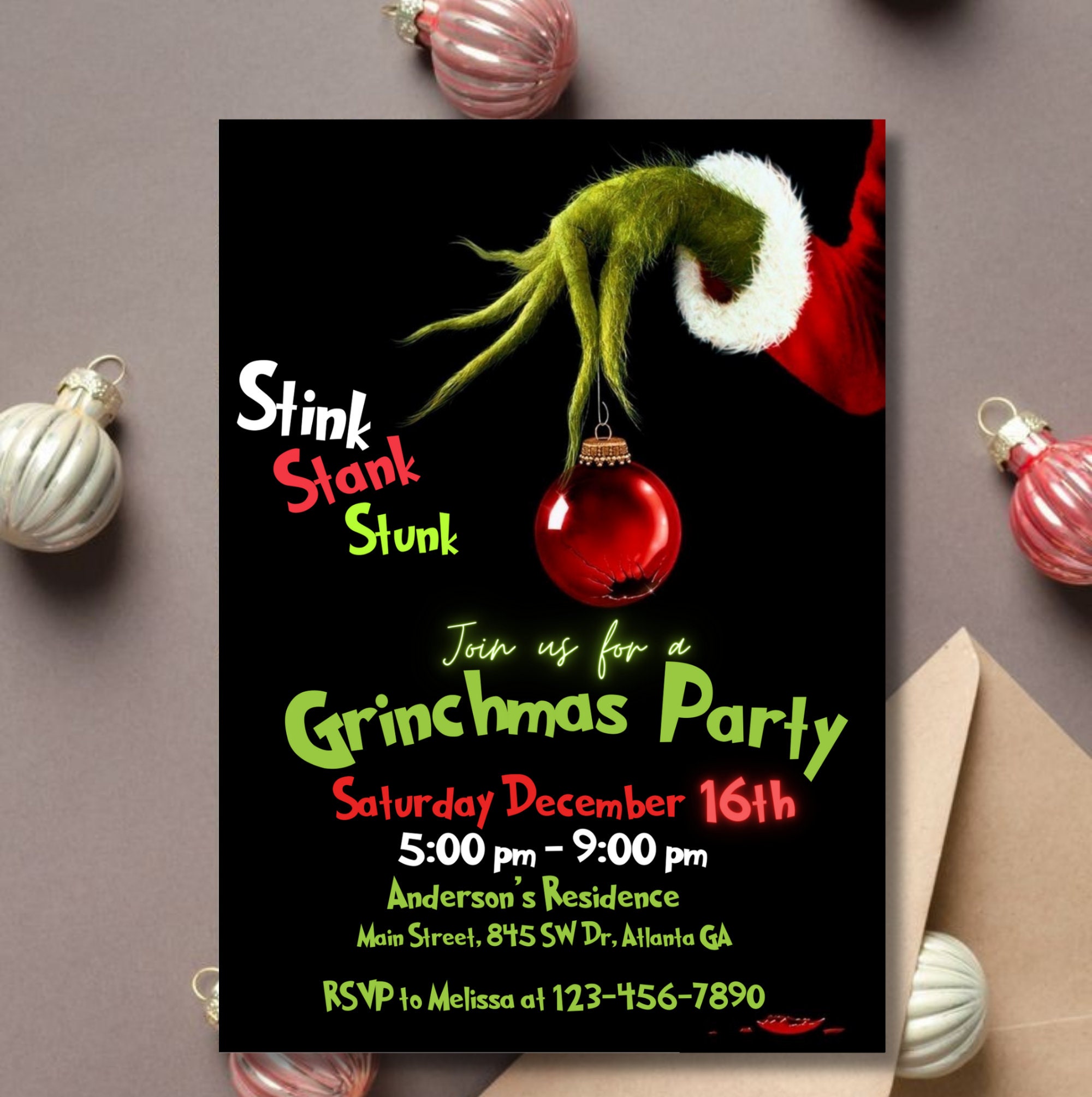 Grinch Party Invitation, Grinch Invite, Holiday Party Invite, Christmas ...