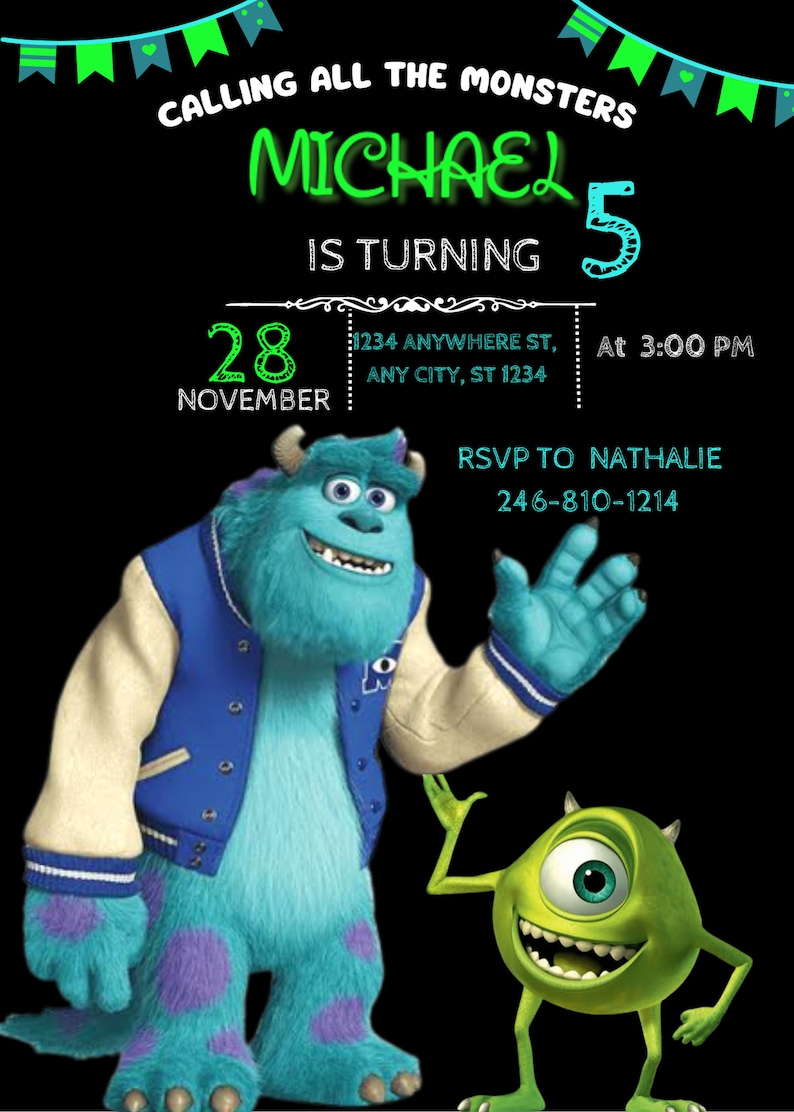 Monsters Inc. Birthday Invitation |monsters Inc Digital Download | DIY ...