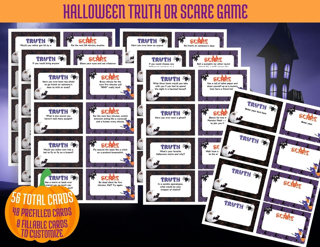 Halloween Truth or Scare Game for All Ages: Printable Cards (editable ...