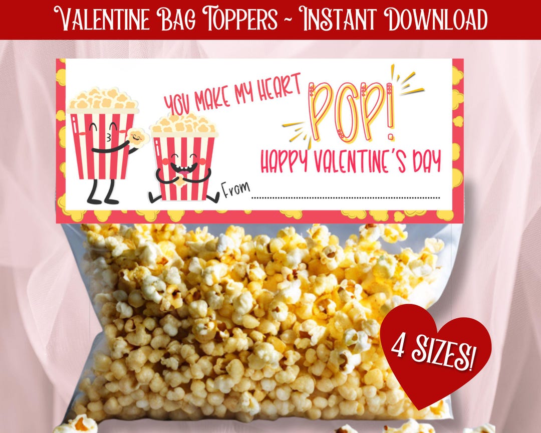 Kids' Printable Valentine Popcorn Treat Toppers - Perfect for Classroom ...