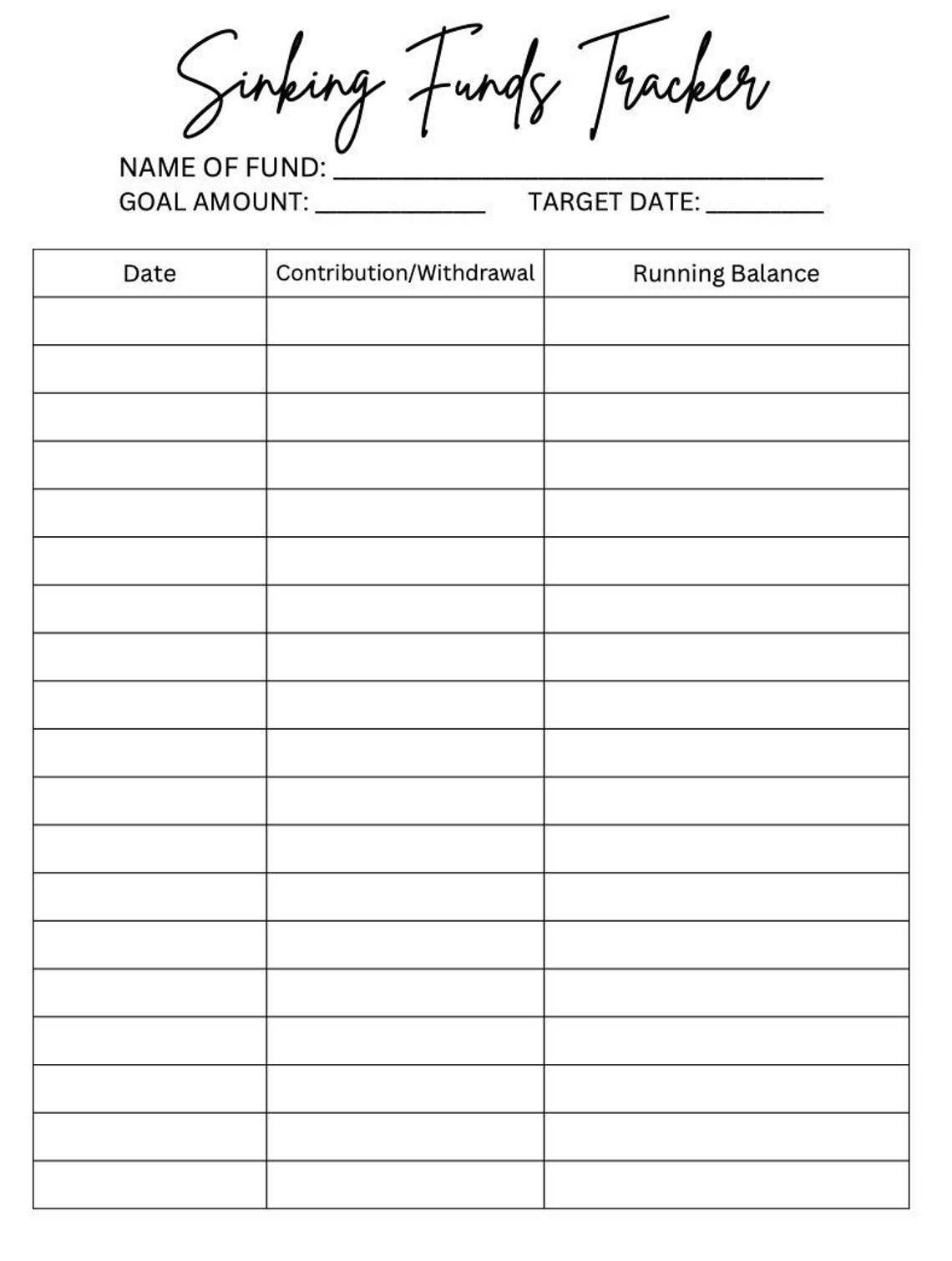 Sinking Funds Printable Tracker, Sinking Funds Tracker Sheet, Sink ...
