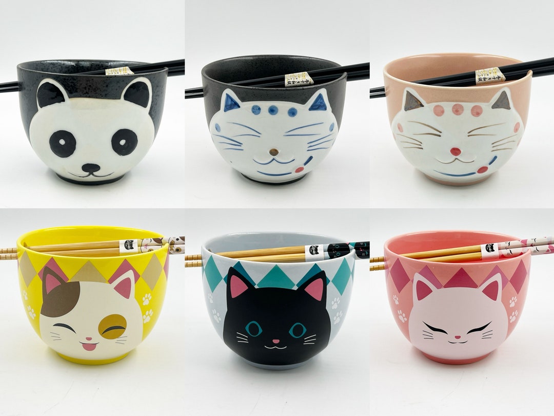 5 Japanese Ramen Udon Noodle Bowl With Chopsticks Gift Set, Ceramic ...