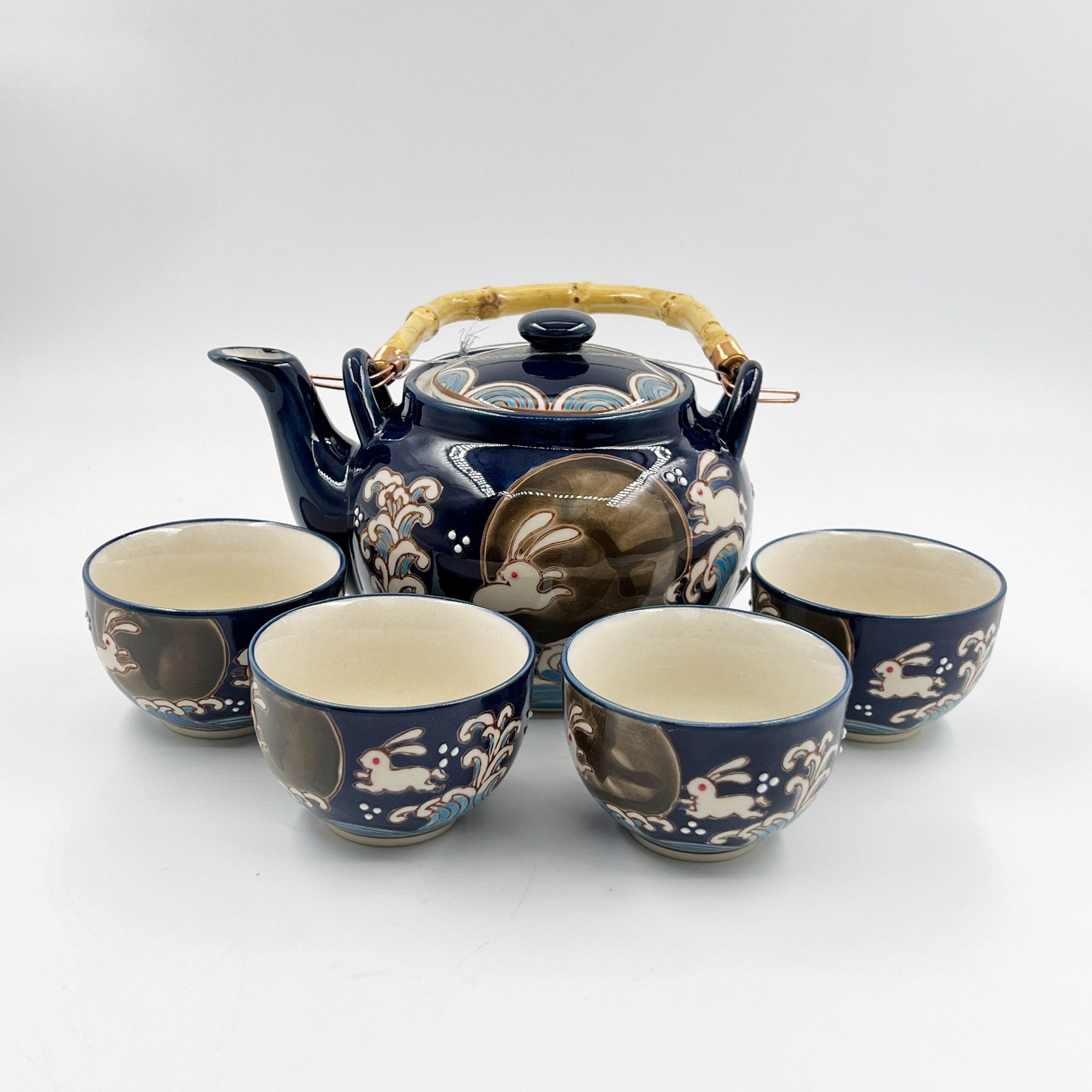Ceramic Chinese Kung Fu Tea Set, Teacups, Tea Pot, Dragon, Rabbit, Koi ...