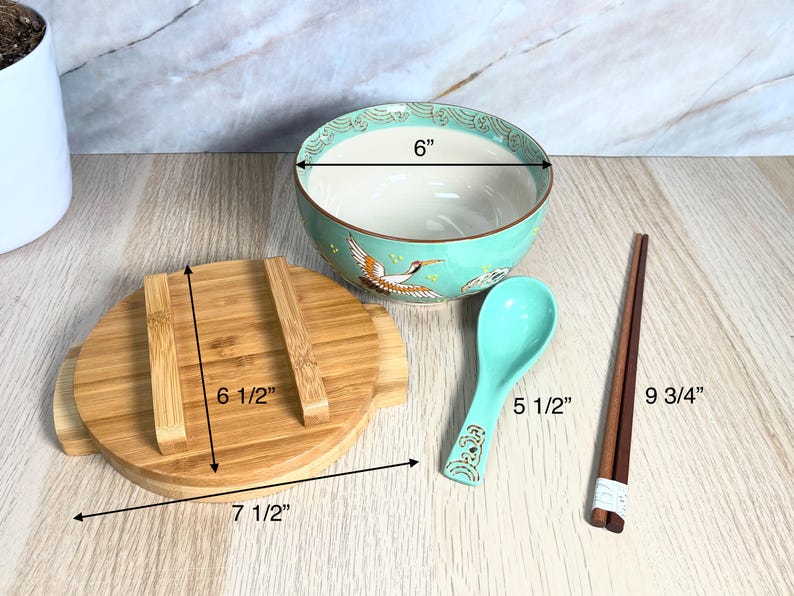 Crane Ramen Bowl With Bamboo Lid, Chopsticks and Spoon - Etsy