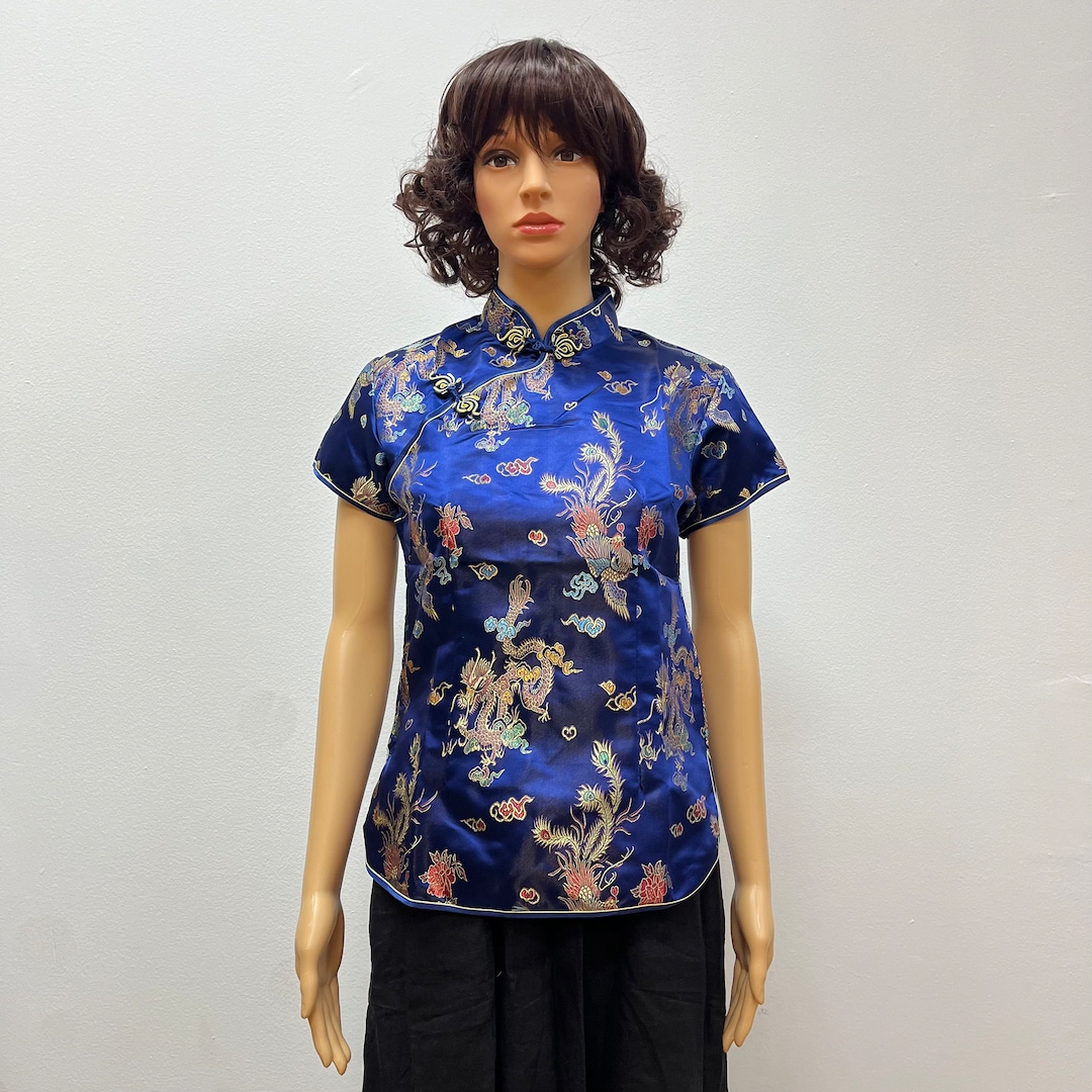 Chinese Cheongsam Shirt Short Sleeve Top China Blouse Dragon and ...