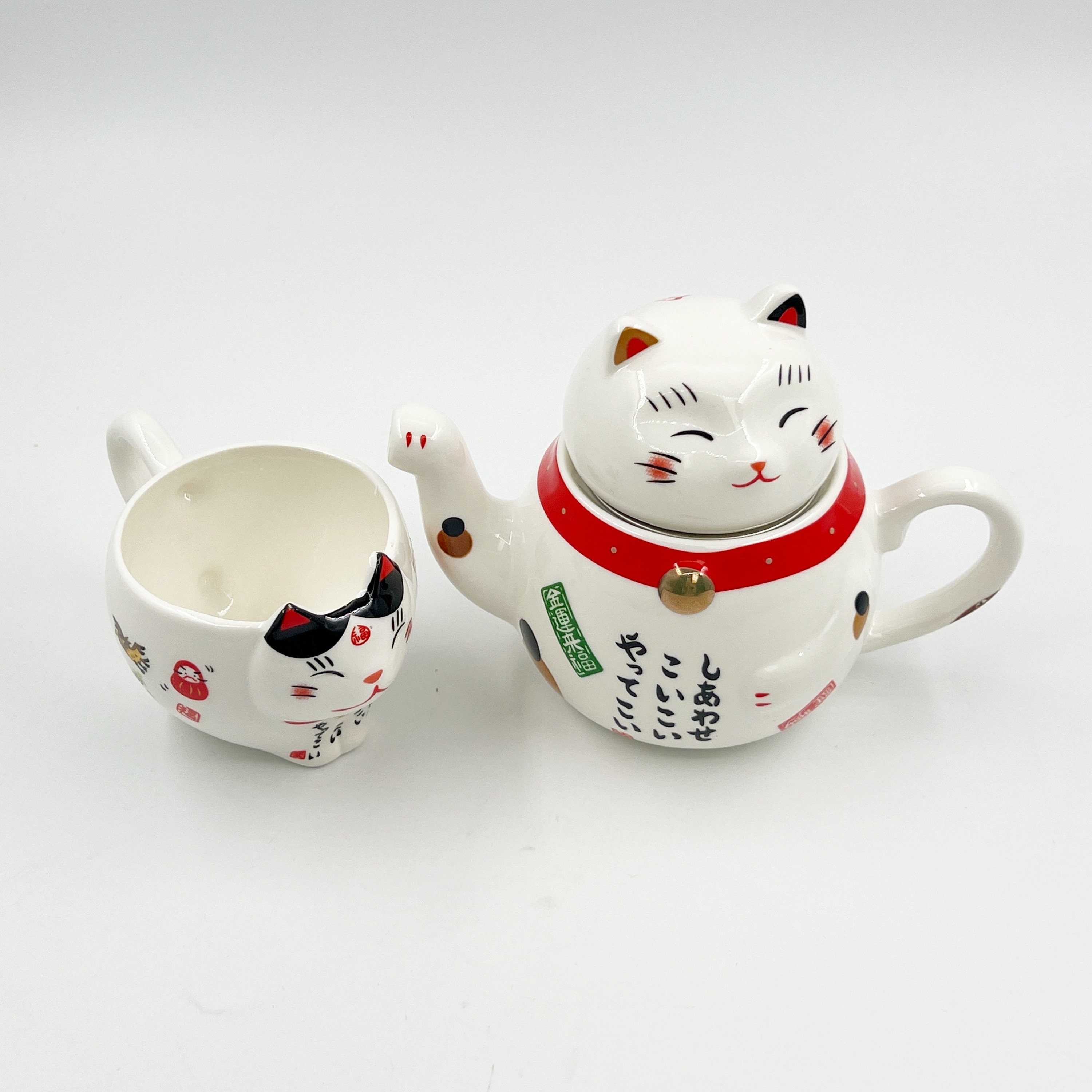 Japanese Lucky Cat Ceramic Tea Set, Maneki Neko Tea Pot and Tea Cup - Etsy