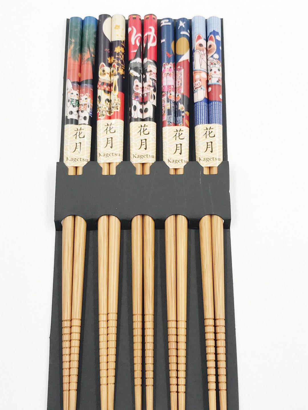 Japanese Minimal Style Chopstick 5 Pairs, Luck Cat Wooden Chopsticks ...