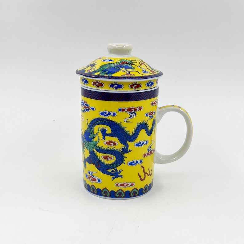 Vintage Style Chinese Loyal Dragon Ceramic Tea Cup Mug 10 Fl Oz, 3 ...