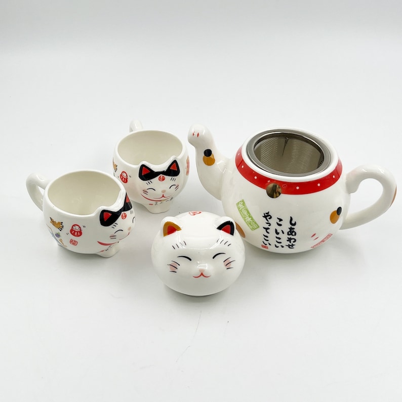 Japanese Lucky Cat Ceramic Tea Set, Maneki Neko Teapot and Cups - Etsy