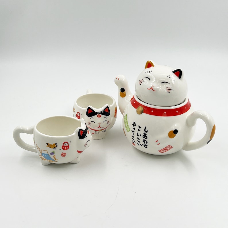 Japanese Lucky Cat Ceramic Tea Set, Maneki Neko Tea Pot and Tea Cup - Etsy