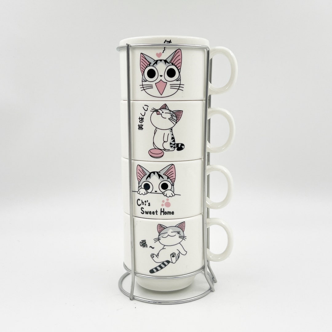 4pcs Stackable Ceramic Espresso Small Cup Set, 4 Fl Oz, With Stainless ...