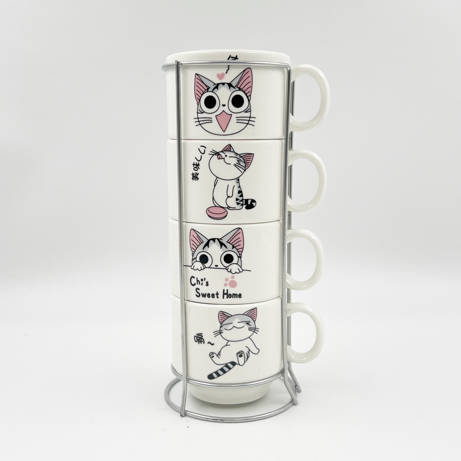 4pcs Stackable Ceramic Espresso Small Cup Set, 4 Fl Oz, With Stainless ...