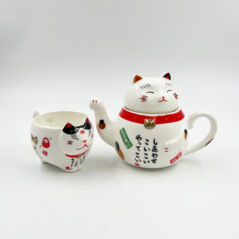 Japanese Lucky Cat Ceramic Tea Set, Maneki Neko Tea Pot and Tea Cup - Etsy