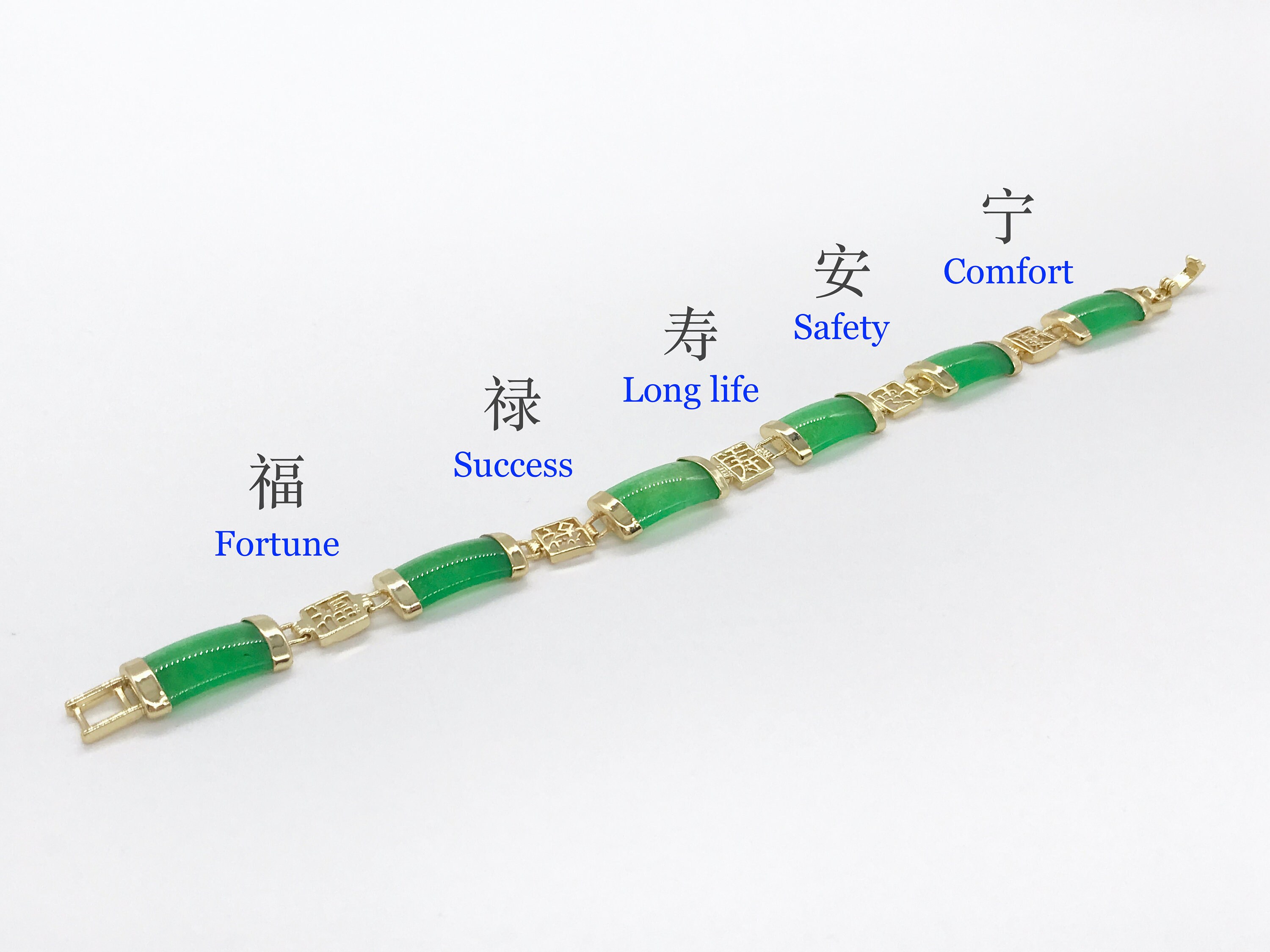 Chinese Characters Good Fortune Green Jade Link Bracelet - Etsy